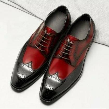 Derby Dual Tone Party Shoes, Lace Up Fastening Premium Leather Shoes ...
