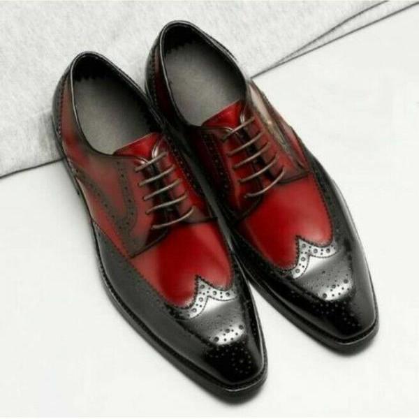 Derby Dual Tone Party Shoes, Lace Up Fastening Premium Leather Shoes ...