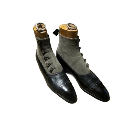 Men's Button Up Dual Color Upper Suede Leather Patina Cap Toe Handmade ...